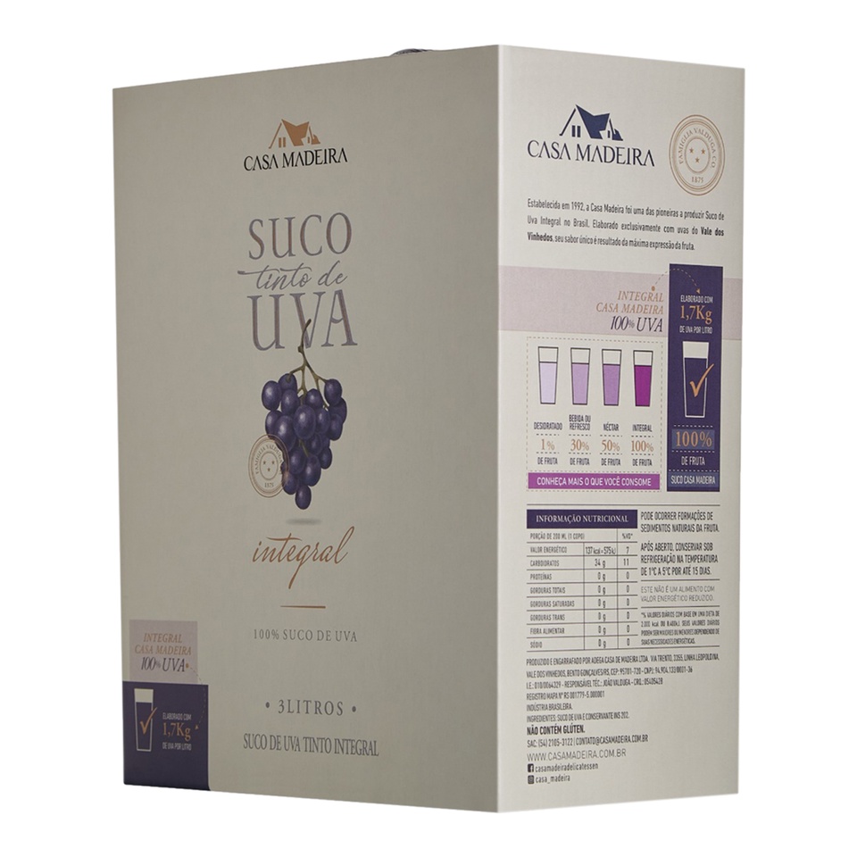 Suco de Uva Integral Casa Madeira Tinto Bag-in-Box 3000 mL | Shopee Brasil