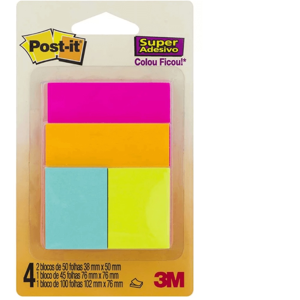 Kit Post-it Com 4 Blocos Contendo 2 Com 50 Folhas 1 Com 45 Folhas e 1 ...