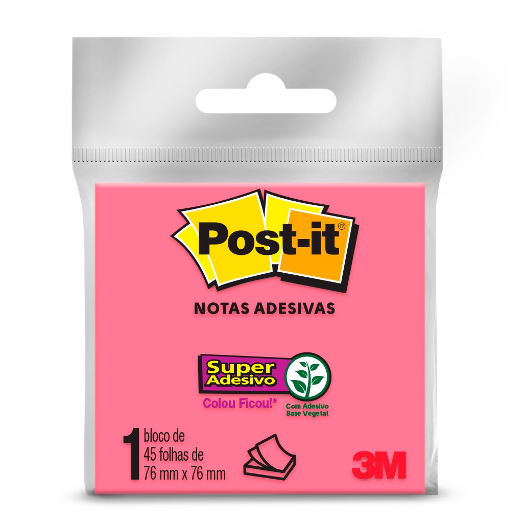 bloco de notas adesivo post it grande rosa 45 folhas 3m 76X76 | Shopee ...