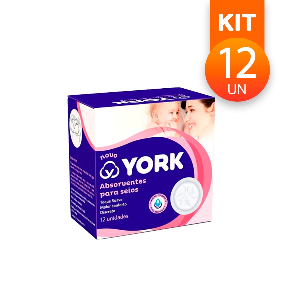 Kit 12 Absorvente para Seios Discreto York Toque Suave Maior Conforto ...