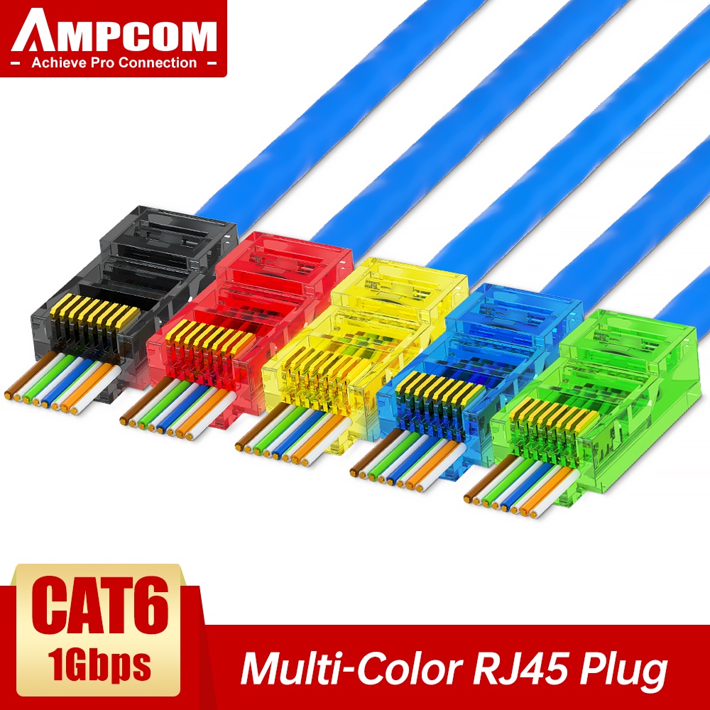 AMPCOM CAT6 RJ45 Passar Por Conectores EZ Para Crimpagem Conector De ...
