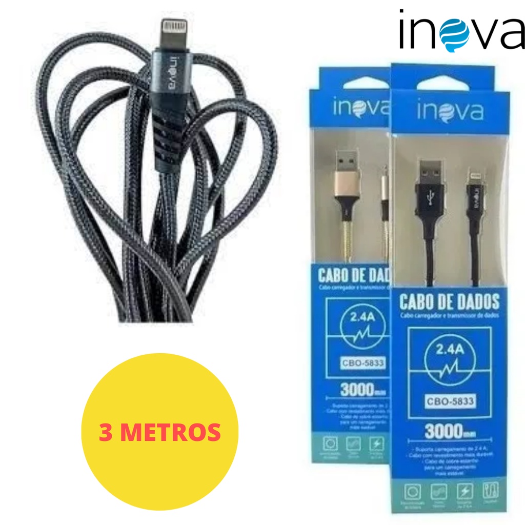Cabo IPHONE 3 METROS Turbo Cabo Apple Cabo INOVA Lightning IOS iphone ...