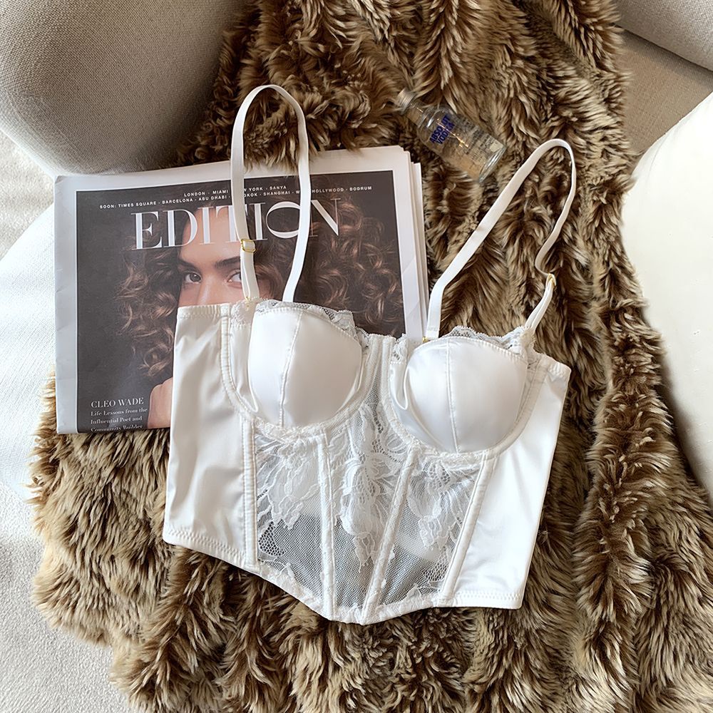 Roupa Íntima Francesa Sexy Estilo Colete Feminino Meia-Copa Laço De ...