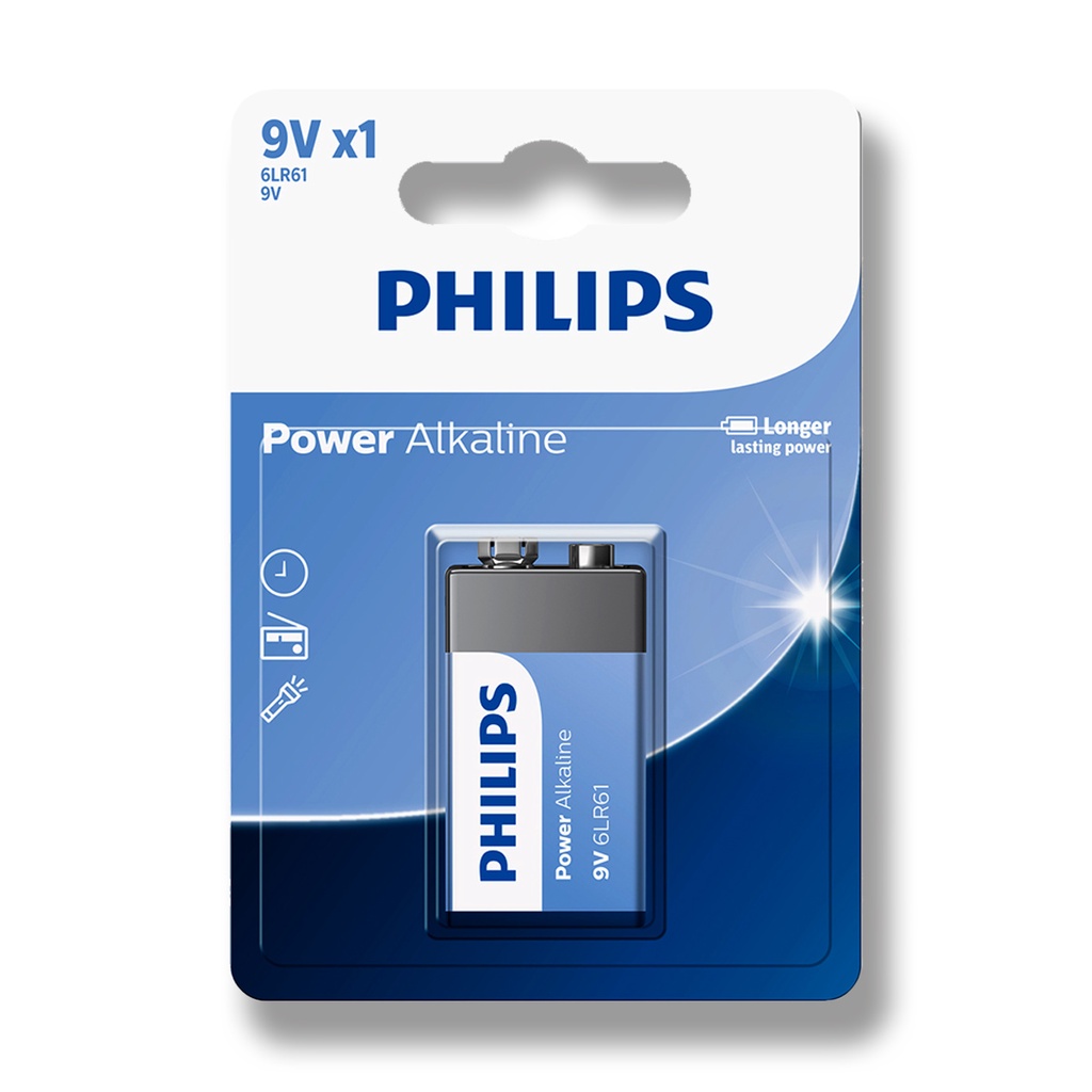 Pilha Alcalina 9V Philips Bateria 9 Volts 6LR61 6F22 1 unidade | Shopee ...
