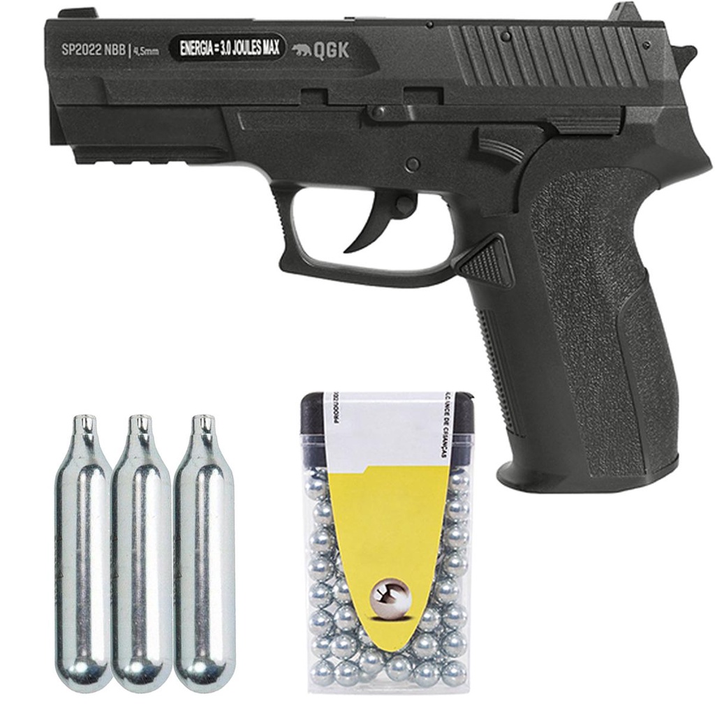 Pistola Airgun CO2 SP2022 Sig Sauer NBB 4.5mm - QGK + 300 Esferas + 3 ...
