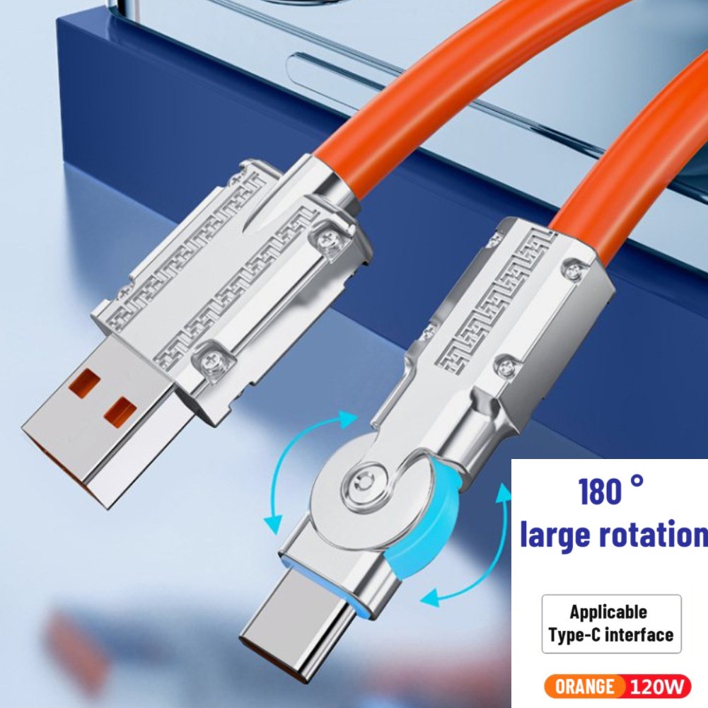 180 ° rotativo 120w 6a Super Charge Cable Carga Rápida Cabo de Interface de Dados de Silicone ...
