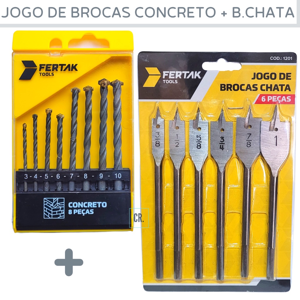 Jogo de Broca Para Concreto 8pçs + Jogo de Broca Chata 6pçs Kit de ...