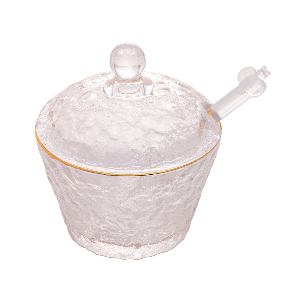 Meleira Pote Porta Mel Em Vidro Martelado Borda Dourada Com Tampa E ...