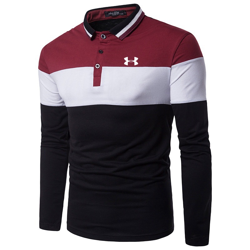 Homens Pólo Camisa Manga Longa Contraste Cor Nova Roupa Quatro Estações ...