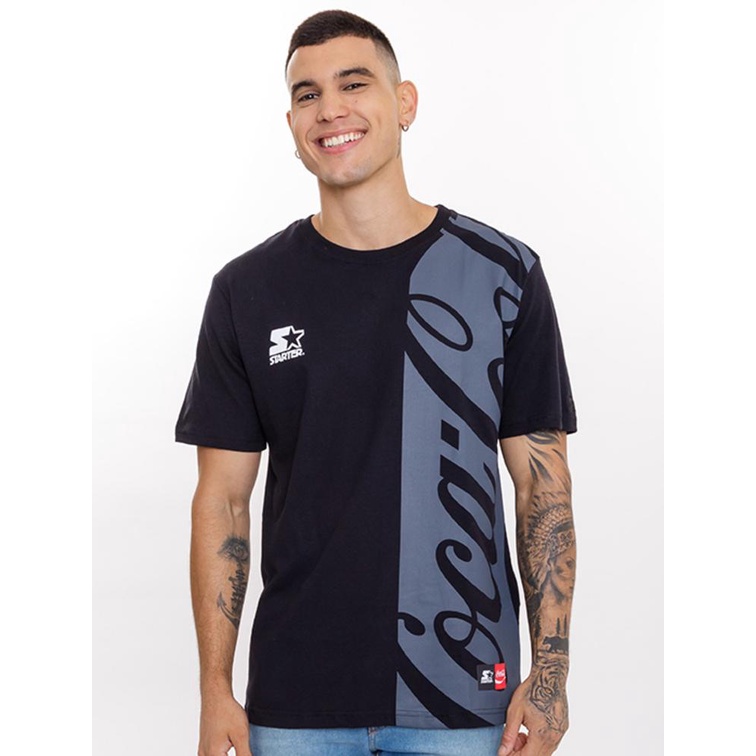 Camiseta Starter Collab Coca Cola Logo Explode Preta | Shopee Brasil