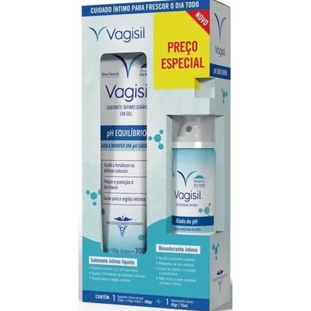 Kit Vagisil PH Equilíbrio Sabonete Íntimo em Gel 300g + Desodorante Íntimo Spray 75ml | Shopee ...