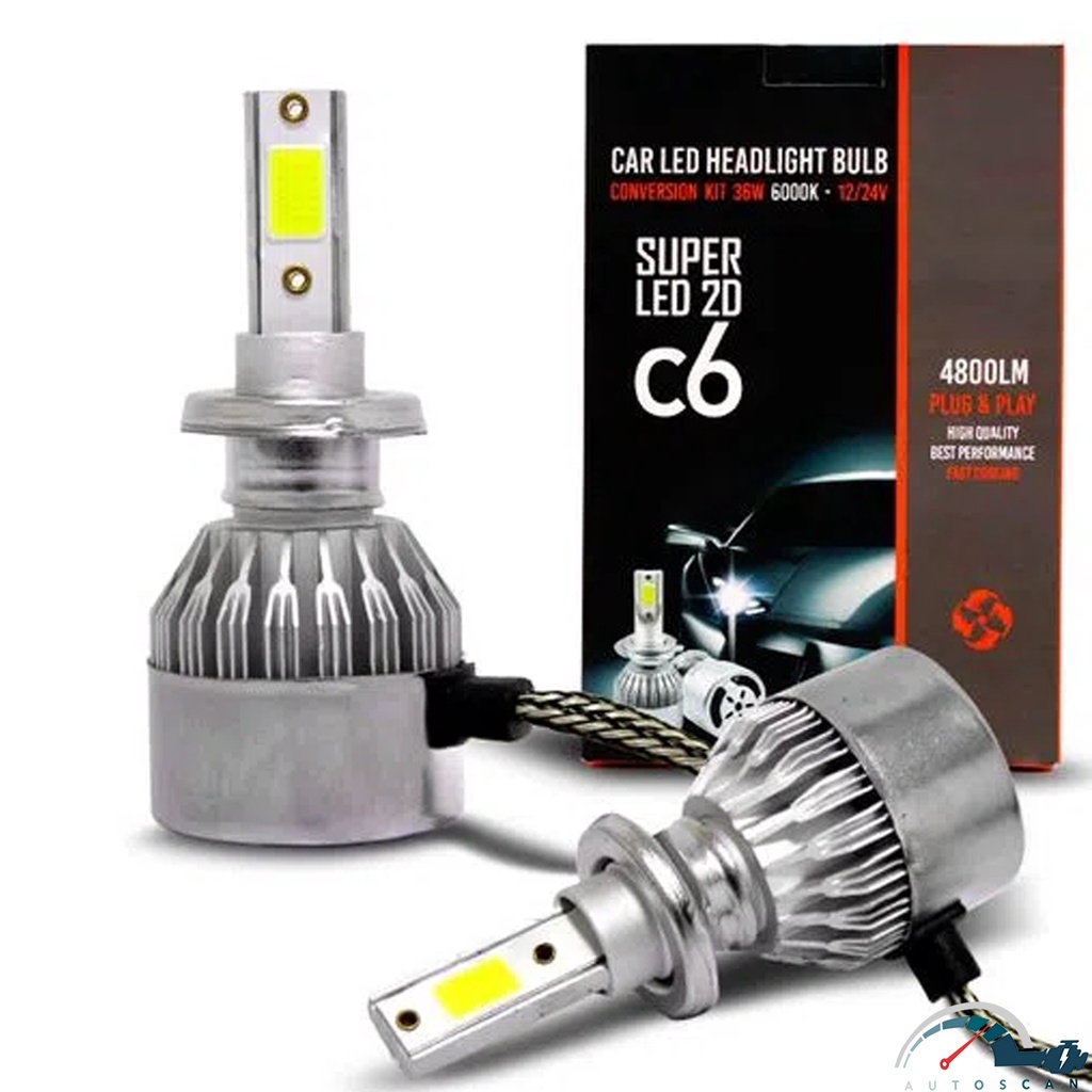 Kit C/ 02 Lâmpadas Super Led 2D 12v - H1 H3 HB4 H4 H7 H8 H11 H27 ...
