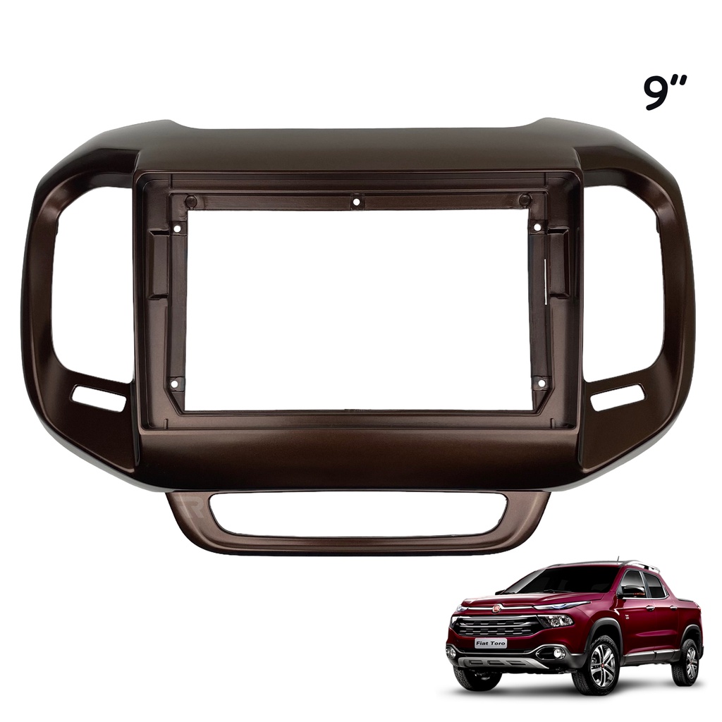 Moldura Painel DVD 2 Din MP5 Central Multimidia 9 Polegadas Fiat Toro 2016 a 2021 Marrom Ranch ...