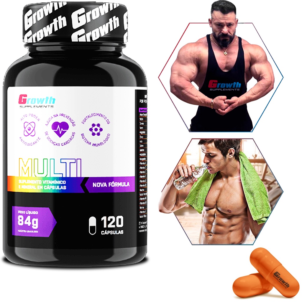 Suplemento Multivitamínico Growth Suplementos 120 Cápsulas 700mg ...