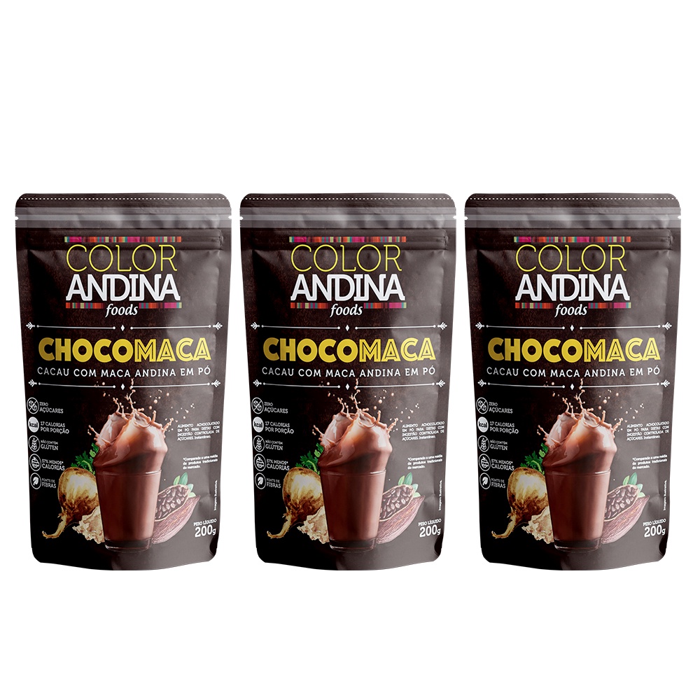 Achocolatado CHOCOMACA | Maca Peruana e Cacau | Vegano - 3 pacotes ...