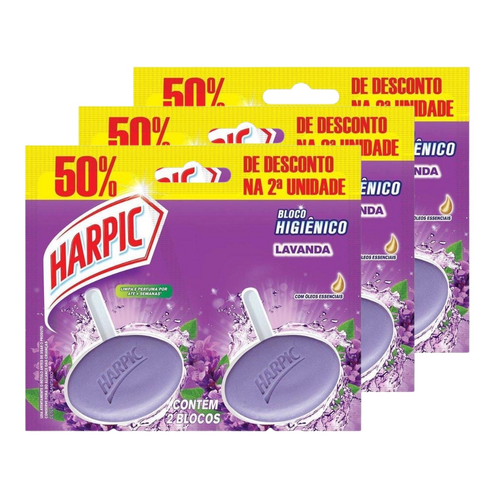 Kit com 3 Harpic Lavanda Com 2 Blocos Cada 26G | Shopee Brasil