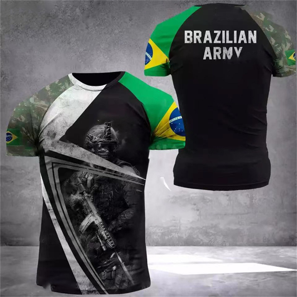 3D Exército Brasileiro Comando Tático Camo T-shirt Masculina Feminina T-shirt de Manga Curta ...