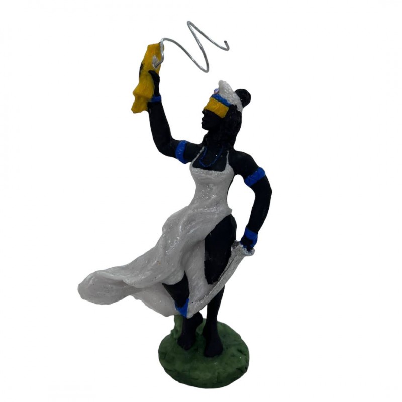 Escultura Orixa Oya Tempo Logunan Azul e Branca 17 cm em Resina ...
