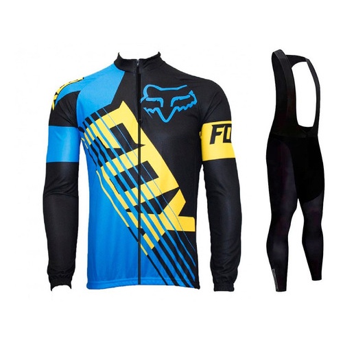Kit Bretelle Gel Camisa Longa Ciclismo Fox Azul Dryfit Uv | Shopee Brasil