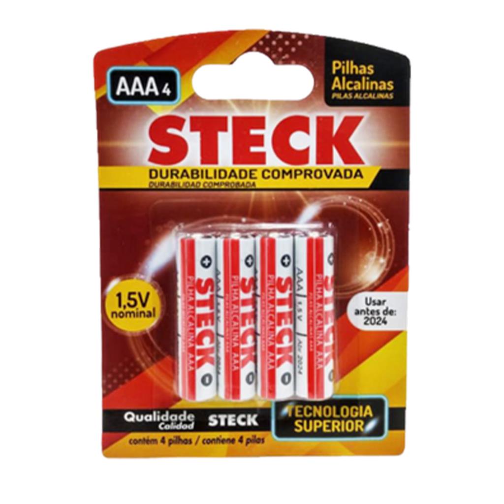 Pilha Alcalina Palito 1,5V AAA Cartela Com 4 Pecas Steck | Shopee Brasil