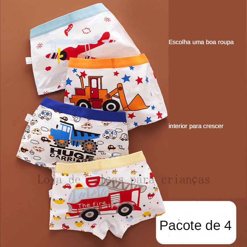 Roupas Íntimas Infantis Meninos Boxer Puro Algodão Adolescentes Médio ...