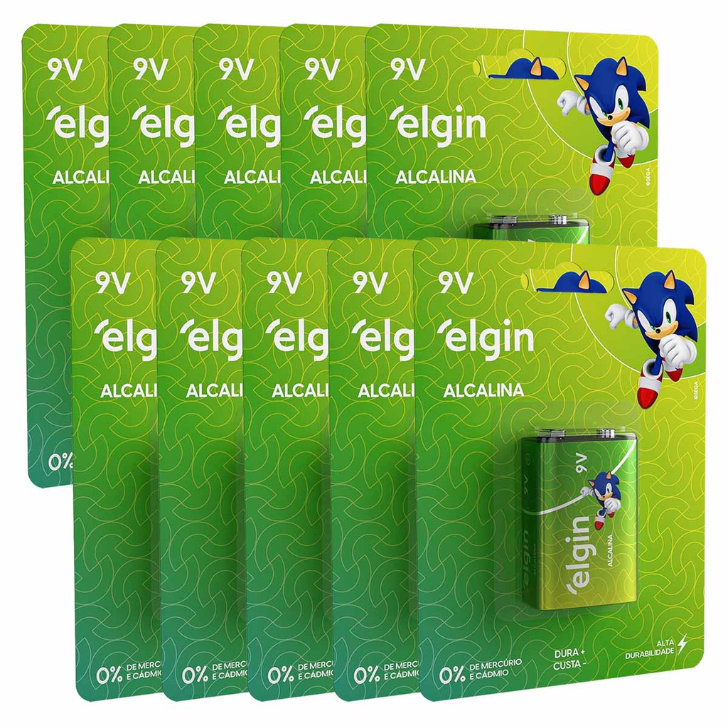 Pilha Alcalina 9V Elgin Bateria 9 Volts 6LR61 6F22 kit 10 unidades | Shopee Brasil