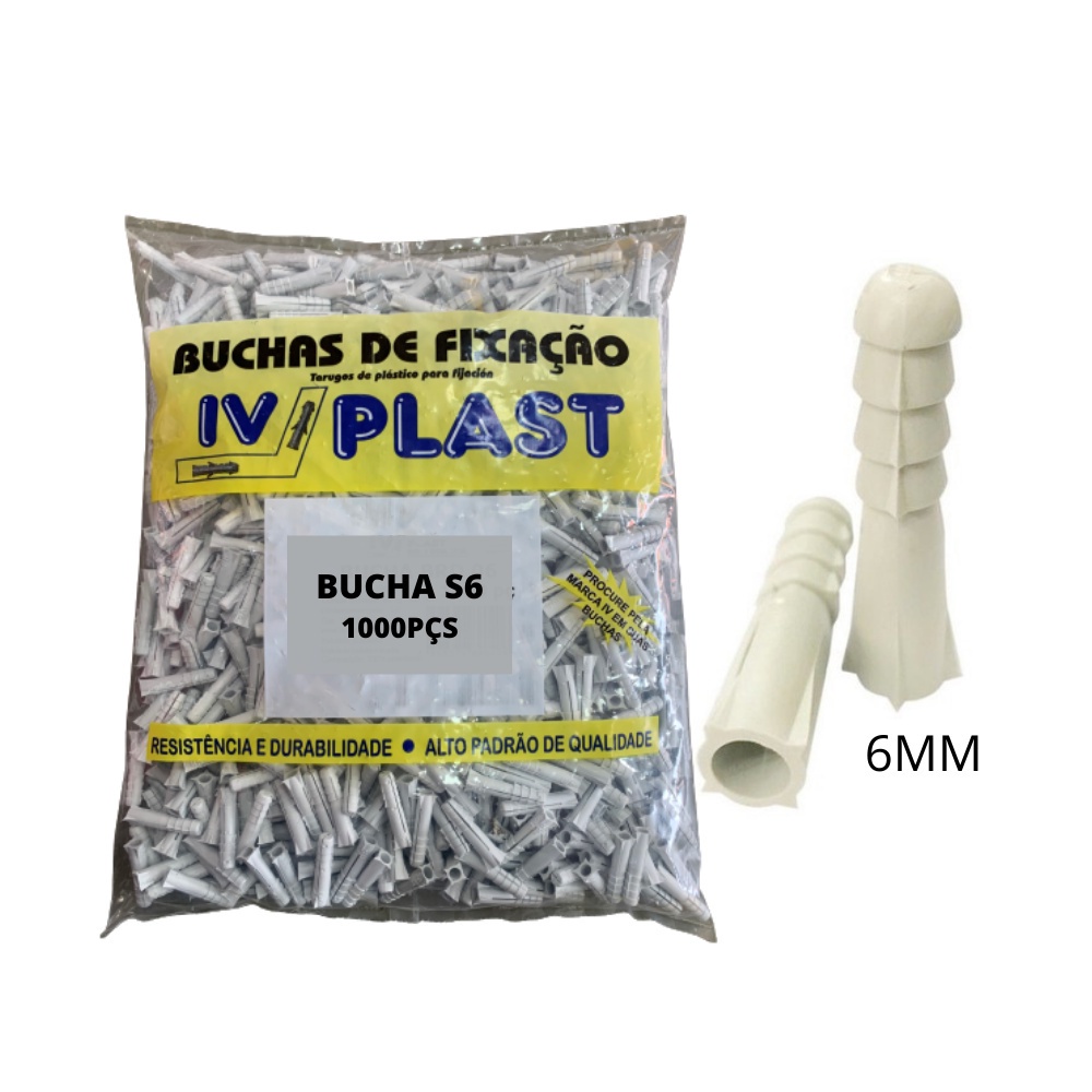 Bucha Parede Convencional 06mm P/ Fixacao 1000 Unidades | Shopee Brasil