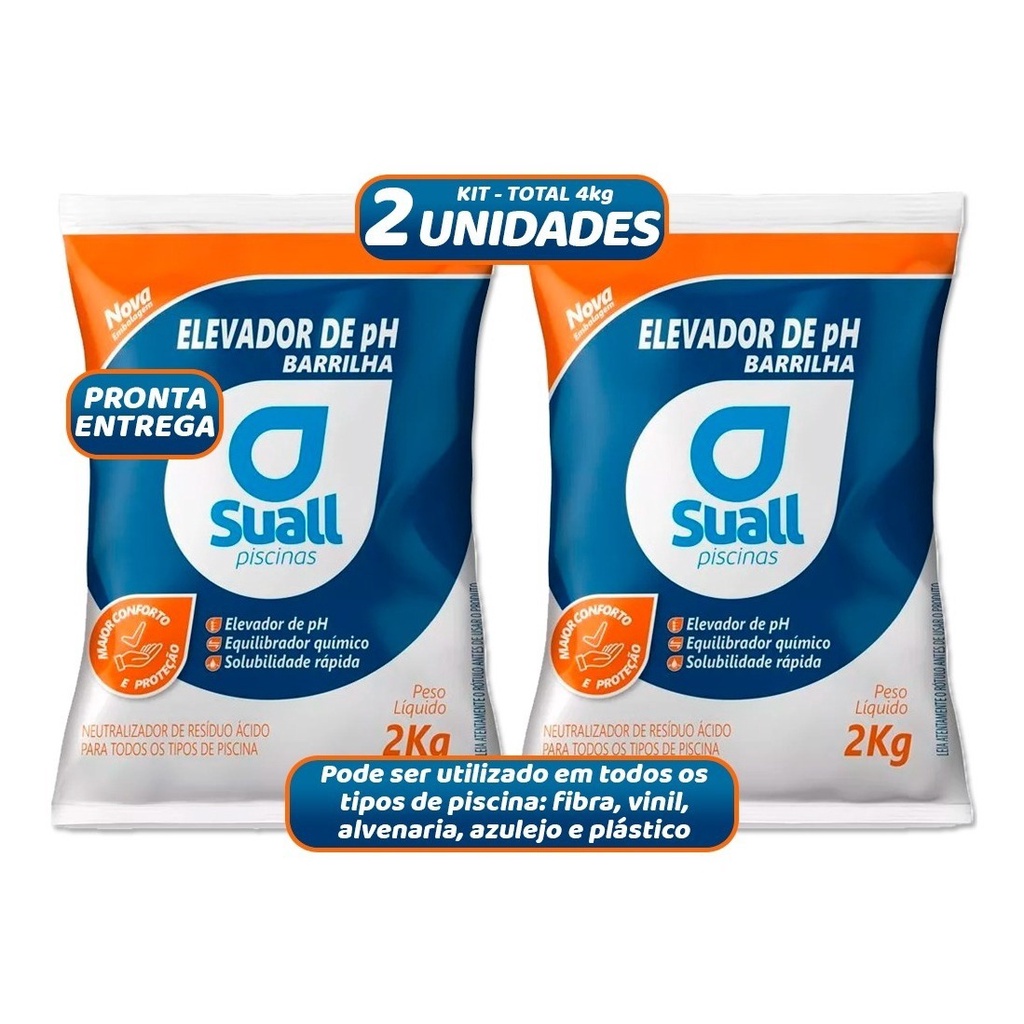 Kit 2 Barrilha Leve Elevador De Ph Mais Suall Para Piscinas | Shopee Brasil