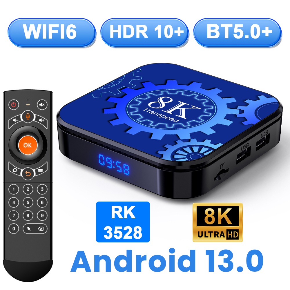 Transpeed-Android 13 TV Set Top Box Dual Wi-Fi Suporta Mídia De Voz 8K 4K 3D RK3528 BT5.0 HDR10 ...