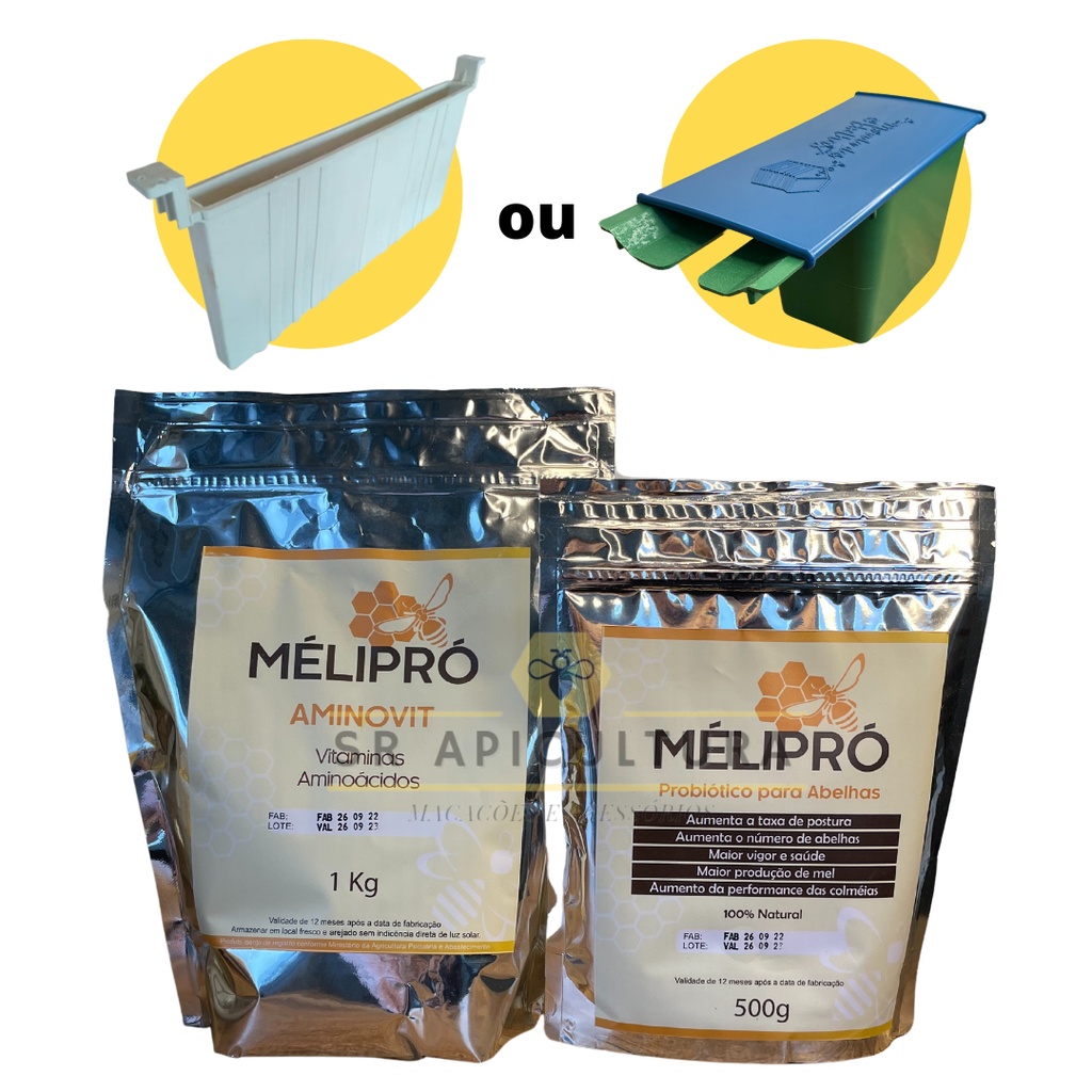 Kit Para Suplementação Melipro Probiótico e Aminovit + 5 alimentadores ...