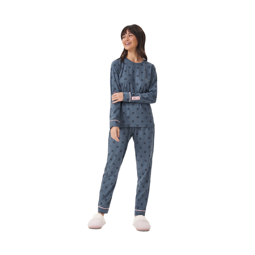 Pijama Cor Com Amor Feminino Manga Longa E Calça Coração 13658 | Shopee ...