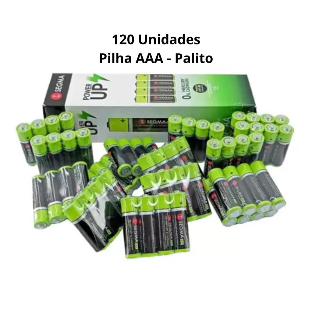 Pilha AAA Palito Segma Comum Zinco Kit com 120 Unidades 2 Caixa de 60 ...