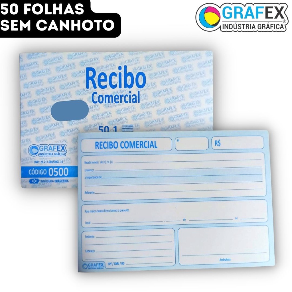 Talão Recibo Comercial SEM Canhoto 1 Via Grafex - 14,8x10,5cm - 50 Folhas | Shopee Brasil