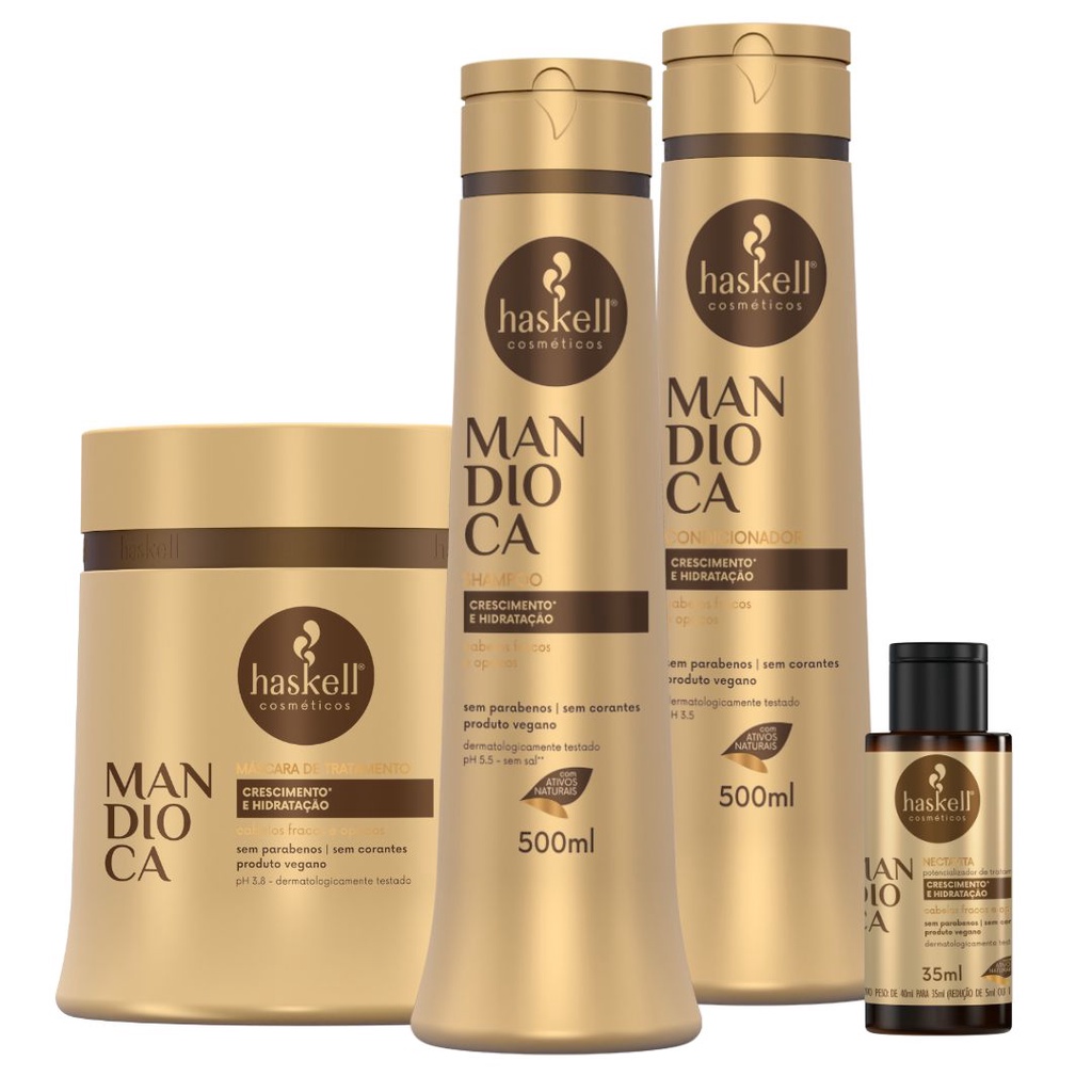 Kit Haskell Mandioca Shampoo Condicionador Mascara e Nectavita (M) | Shopee Brasil