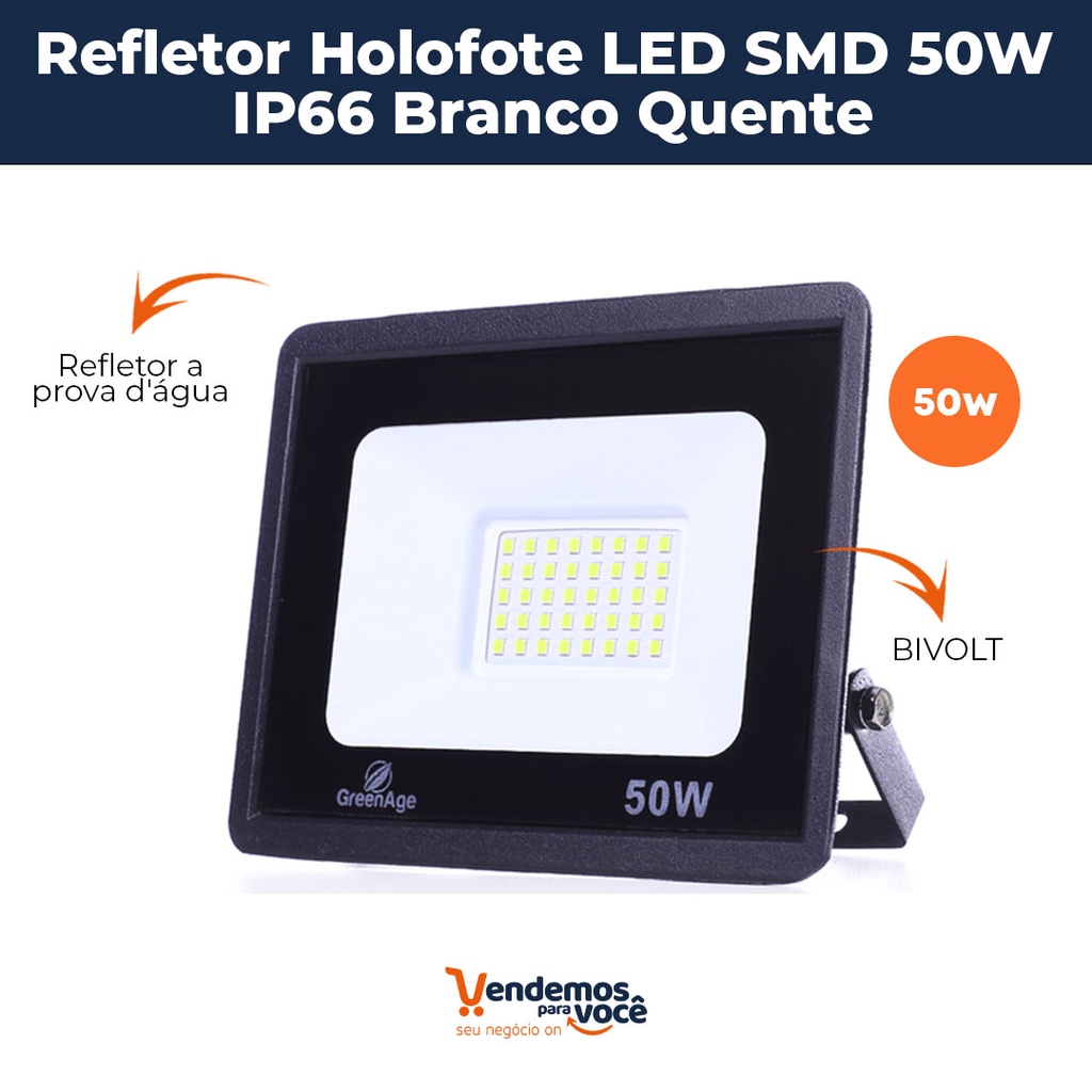 Refletor Holofote LED SMD 50W IP66 Branco Quente | Shopee Brasil