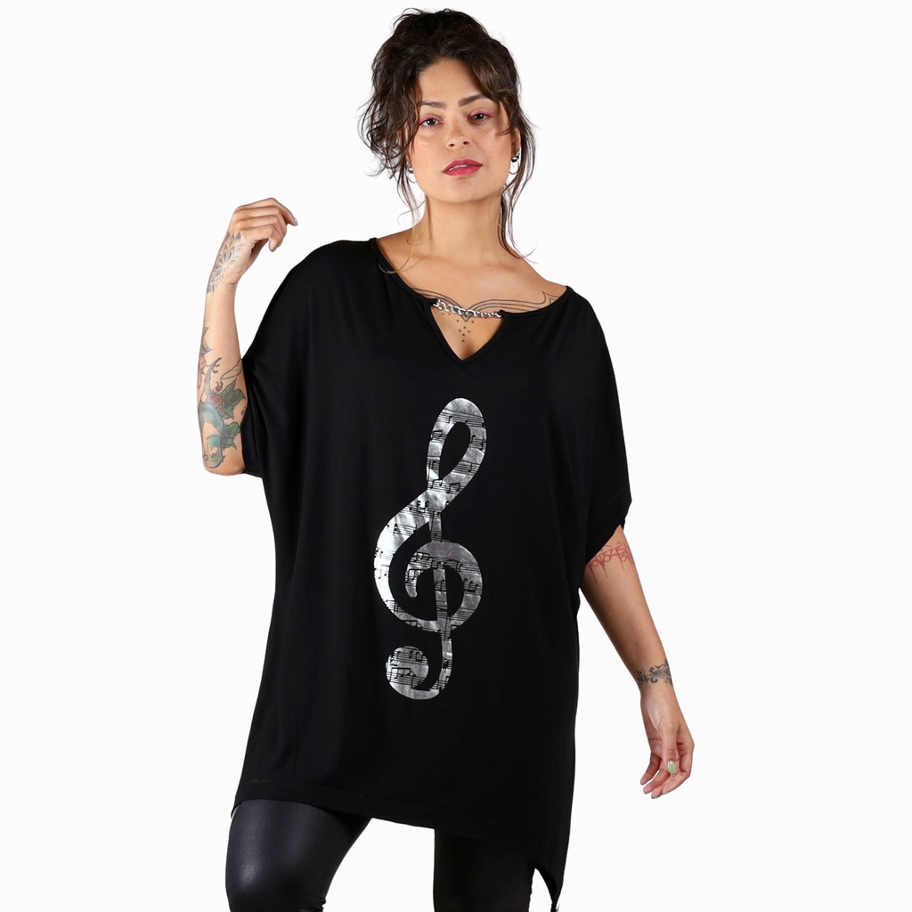 Blusa Max Long Clave De Sol Nota Musical Feminina | Shopee Brasil
