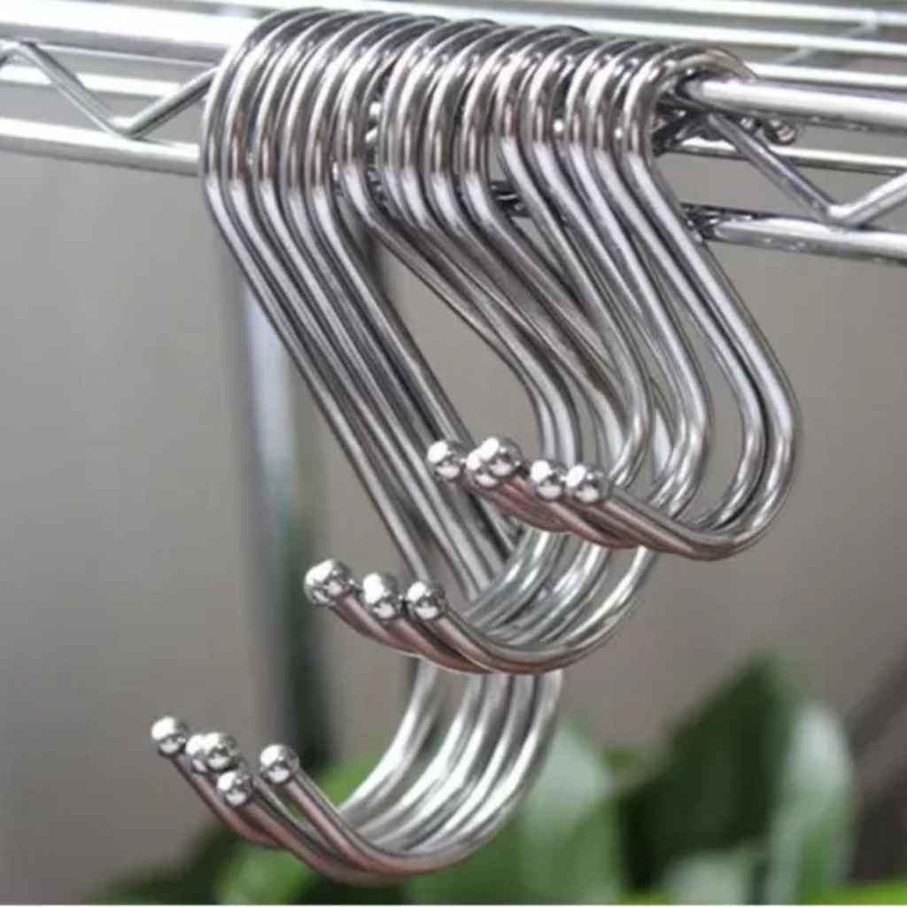 Kit 10 Ganchos Tipo S Aço Inox 10x4,8cm Multiuso Utensílios Barra ...