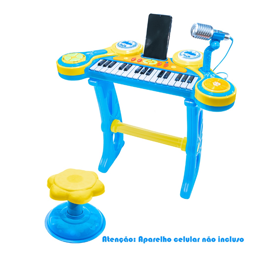 Teclado Infantil Brinquedos Com Banquinho Microfone Luz e Som Mega ...
