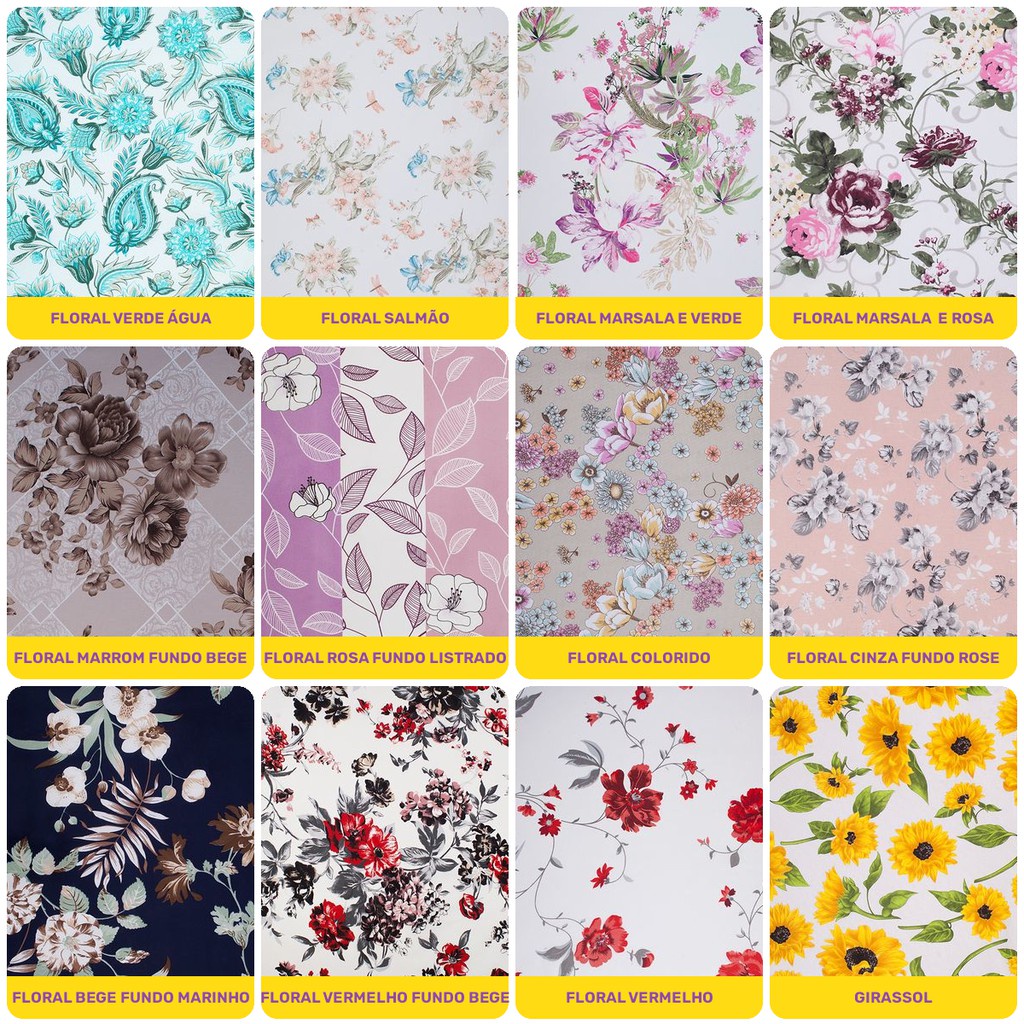 Tecido Percal Estampado Floral Várias Estampas 1m x 2,50m 150 fios ...