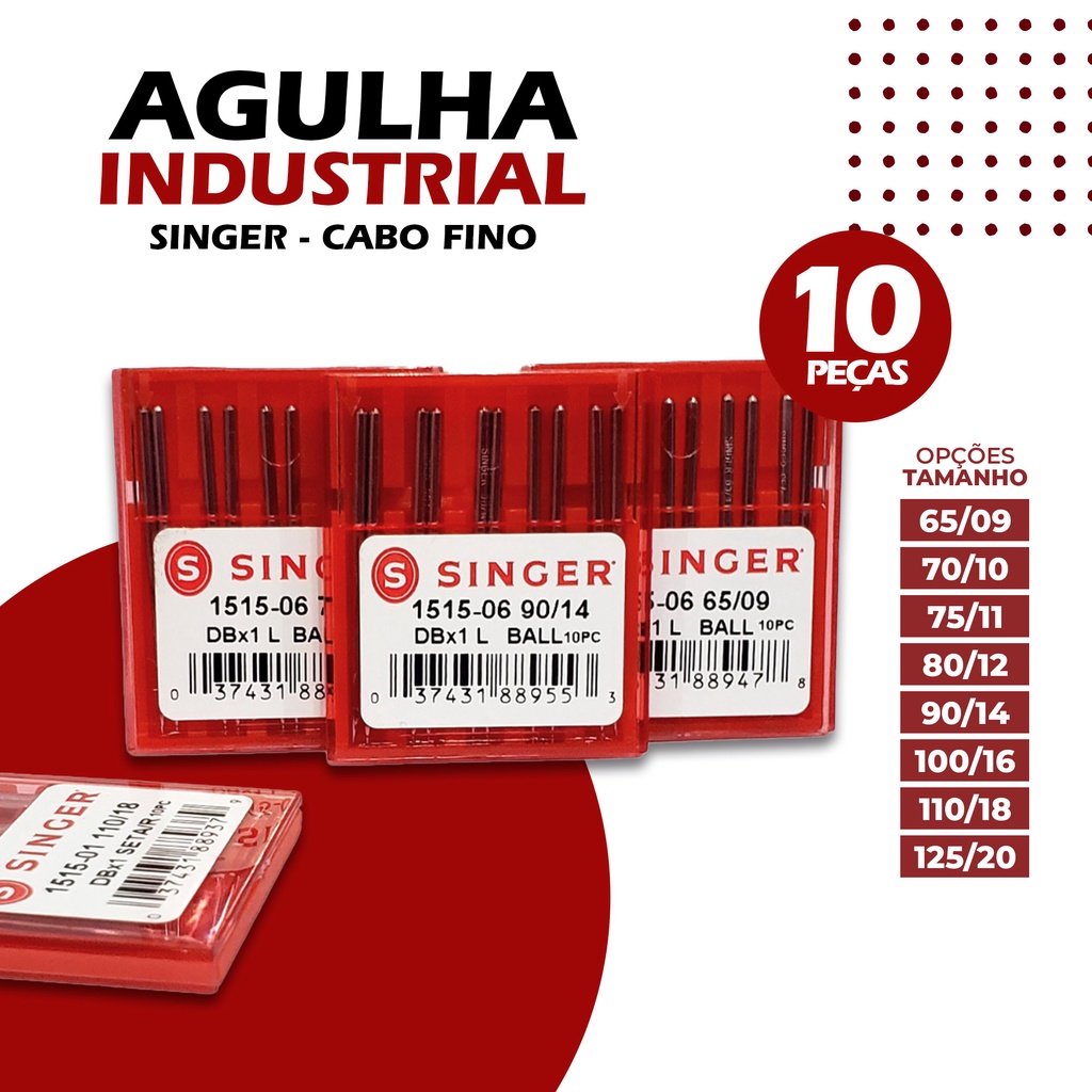 Agulha Industrial Cabo Fino - Nº 9 / 10 / 12 / 14 / 16 / 18 / 20 ...