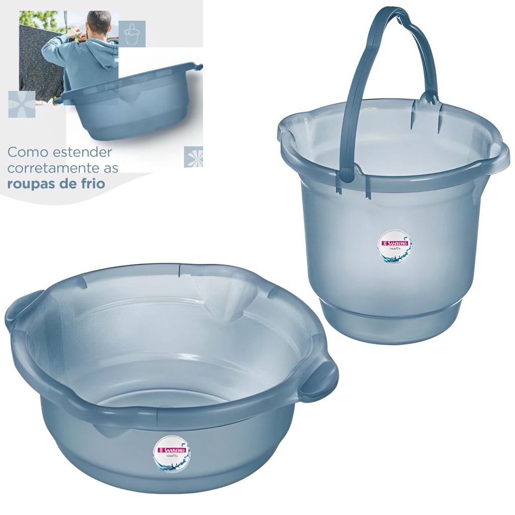 Kit Balde 8,5 Litros Bacia Plástica 14 Litros Para Limpeza Casa ...