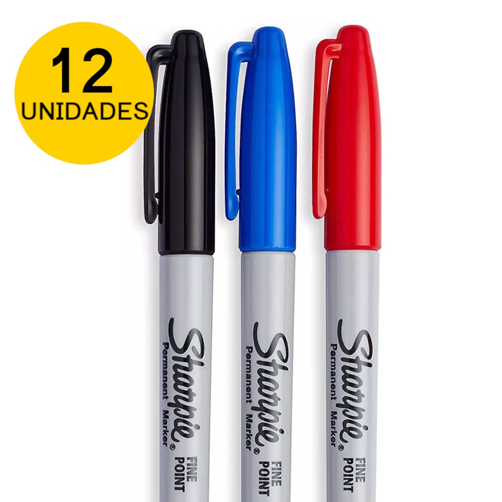 Kit Com 12 Canetas Marcador Permanente Sharpie Fina Caixa C/12 | Shopee ...