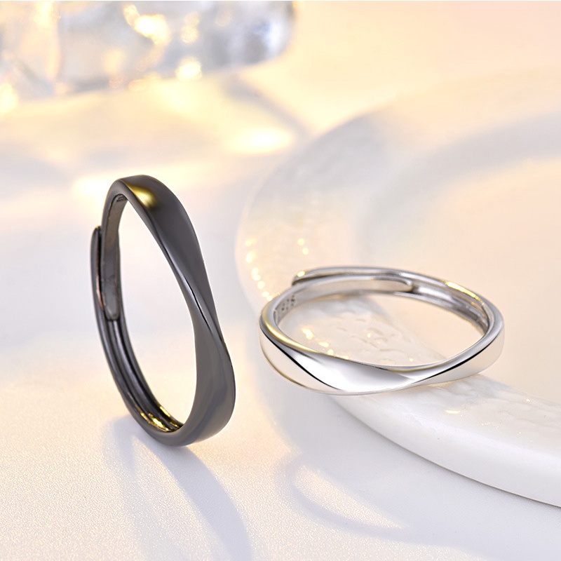 S925 Silver Simple Mobius Ring Wave Couple Ring Versão coreana Homens Mulheres Couple Ring ...