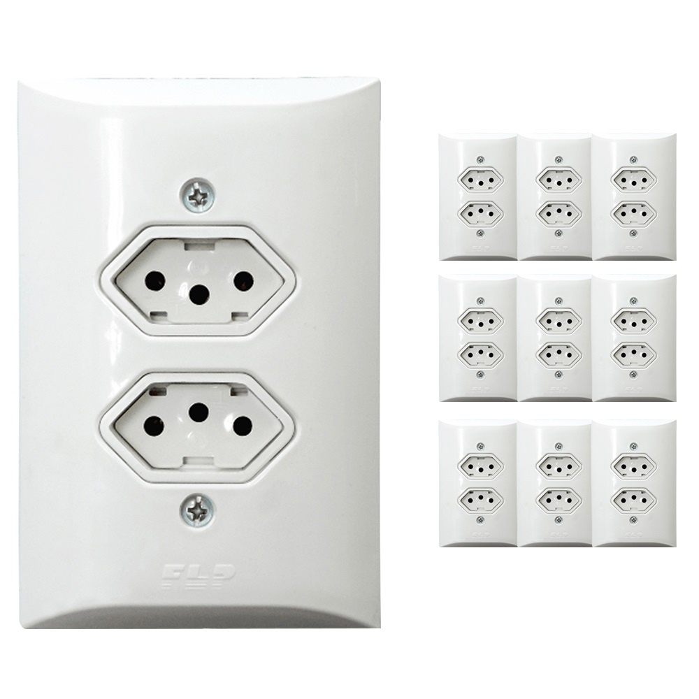 Kit 10 Tomada Dupla 2p+t 10A Com Espelho Placa Branca Com Inmetro 127V ...