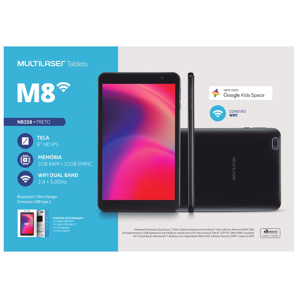 Tablet Multilaser M8 Wifi Tela 8 32GB preto e 2GB de RAM | Shopee Brasil