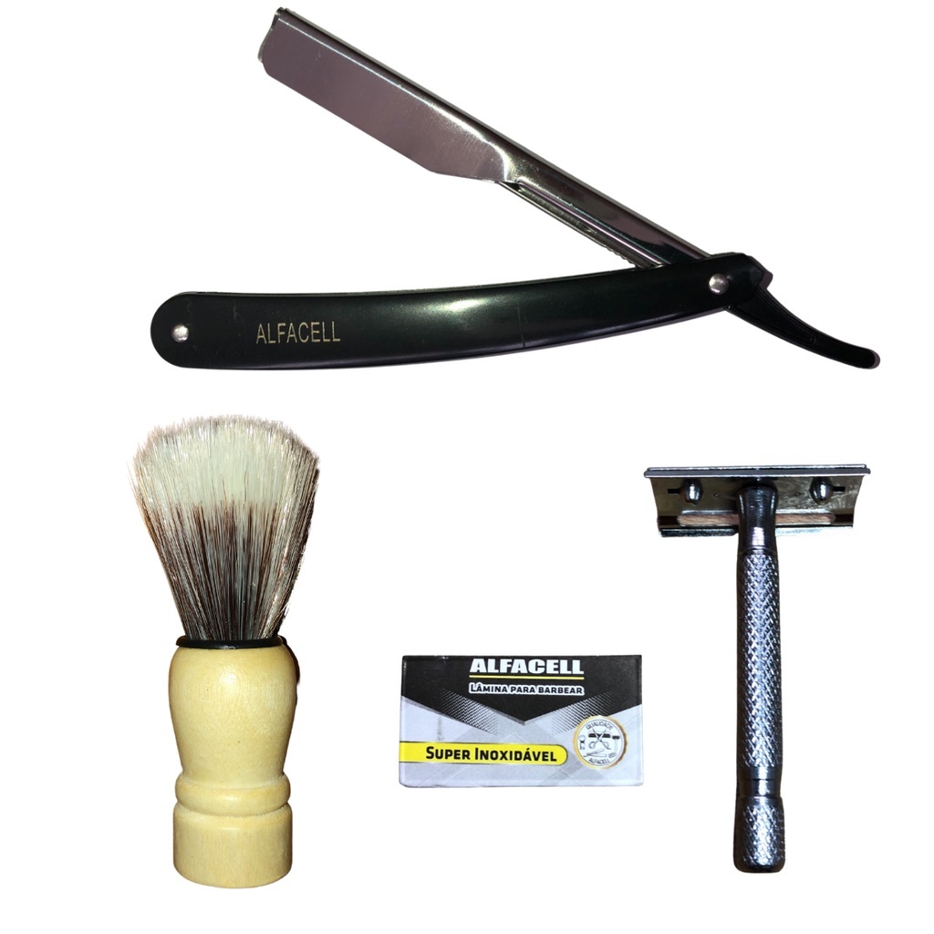 Kit Barbeiro Profissional Navalha Navalhete + Pincel de Barbear ...