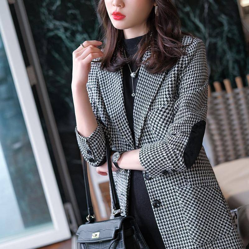 Jaqueta Blazer feminina curta xadrez versão coreana slim-fit feminina | Shopee Brasil