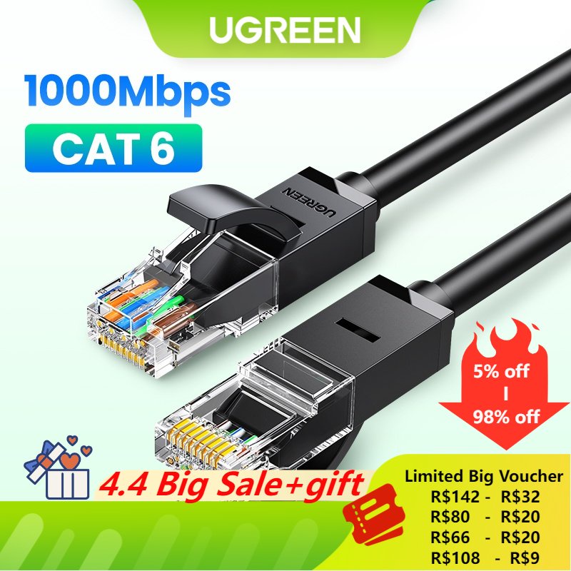 Cabo Ethernet Ugreen 1000Mbps Cat 6 Rede Lan UTP Gigabit Fio De Para ...