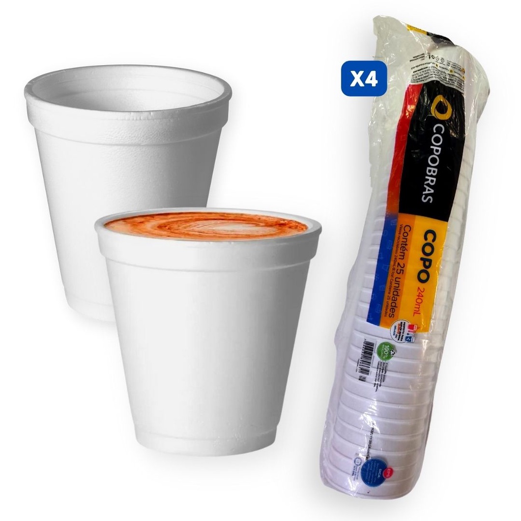 Kit com 100un Copo Térmico de Isopor Copobras 240ml 4x25pct | Shopee Brasil