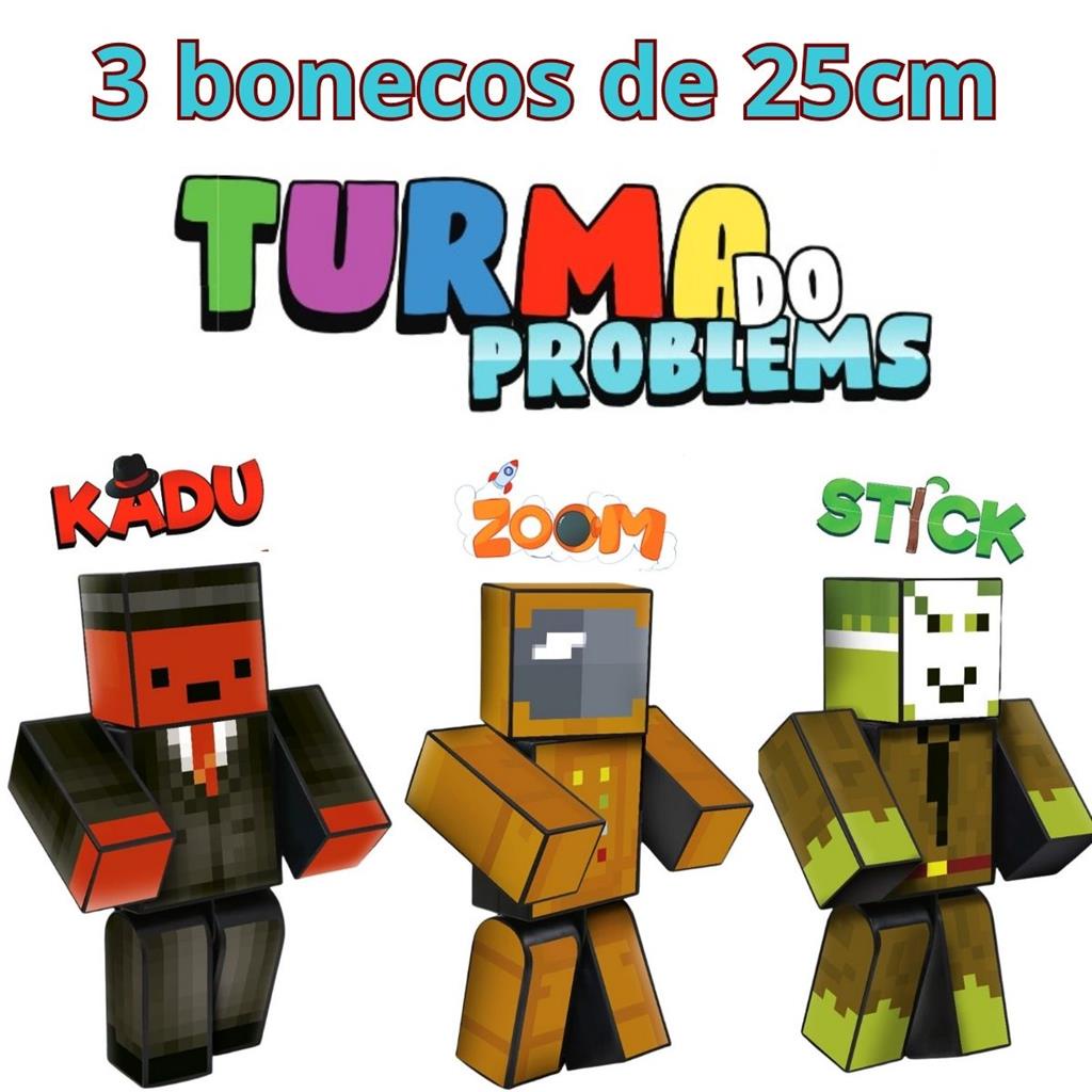 Bonecos Youtubers Kadu Zoom Stick Turma do Problems Kit c/ 3 Bonecos 25 cm - Minecraft | Shopee ...